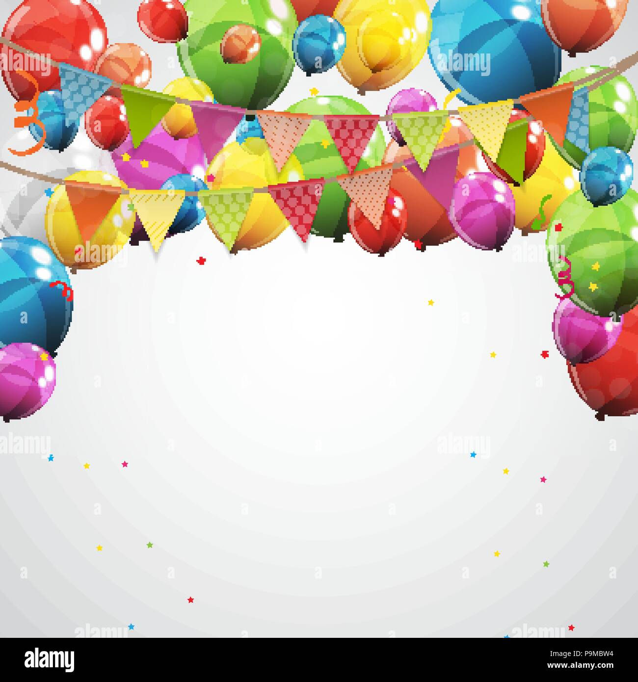 Color Glossy Happy Birthday Balloons Banner Background Vector ...