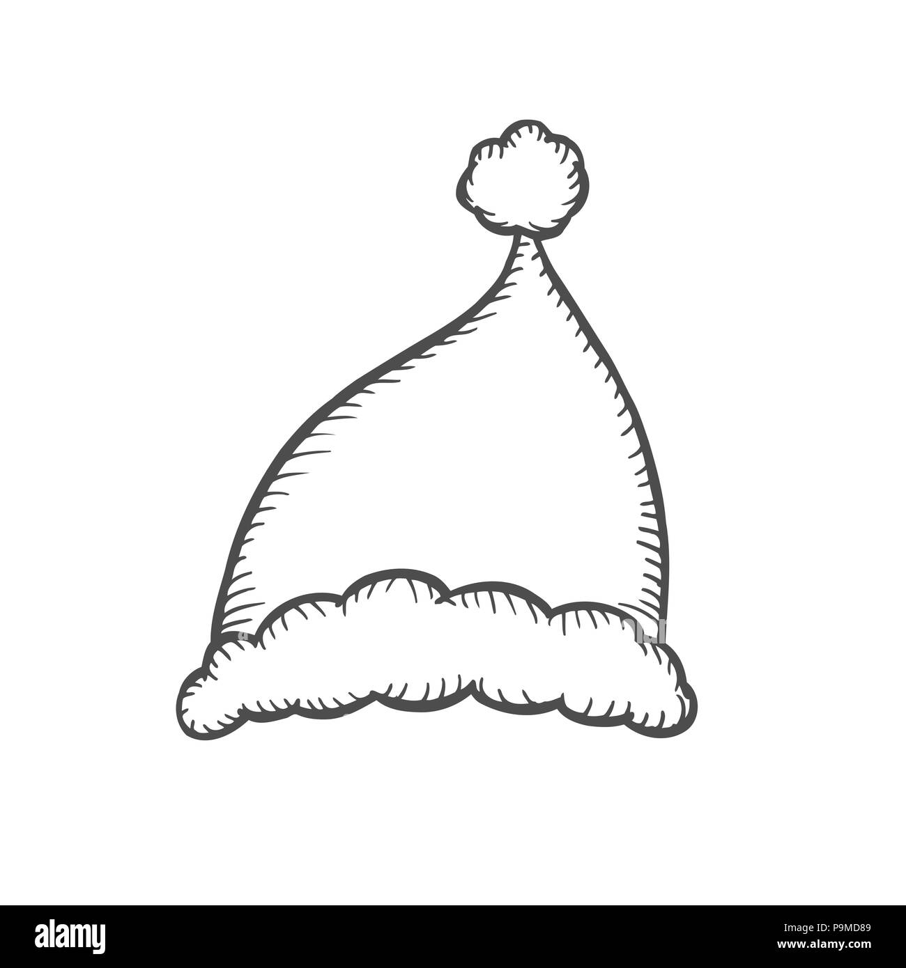 Hand drawn Sketch of Santa Hat. Doodle ink santa hat or sleeping cap ...