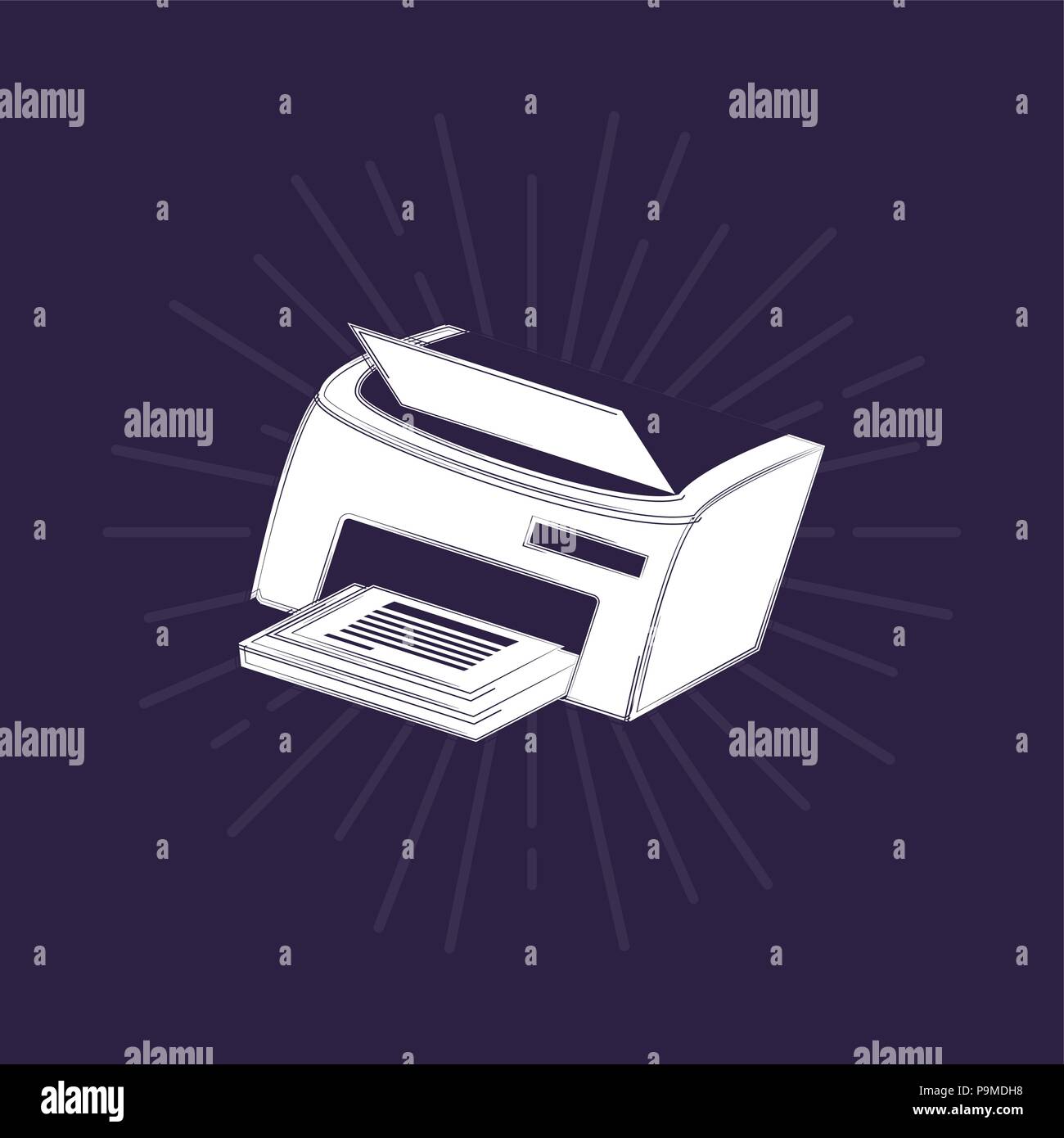 printer icon over black background, sketch design. vector illustration ...
