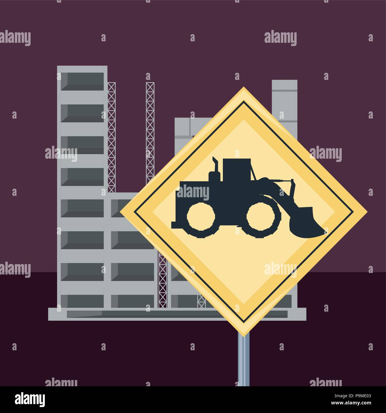 construction structure and construction truck sign over purple ...