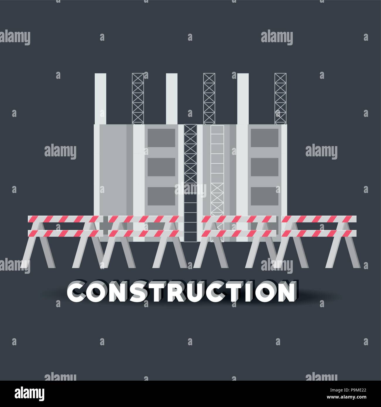 construction structure and barriers over gray background, colorful ...