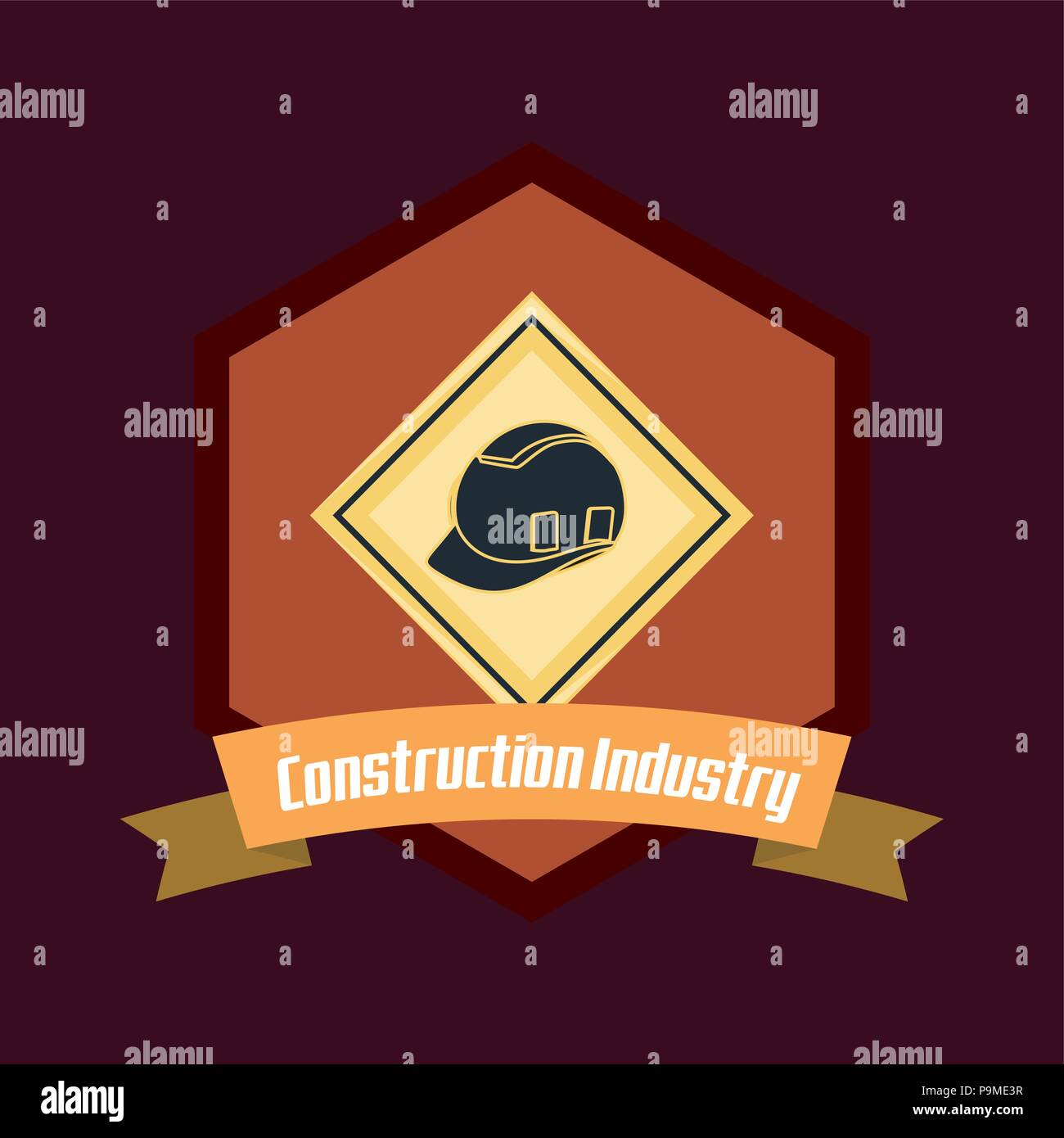 emblem of Construction industry design with safety helmet icon over ...
