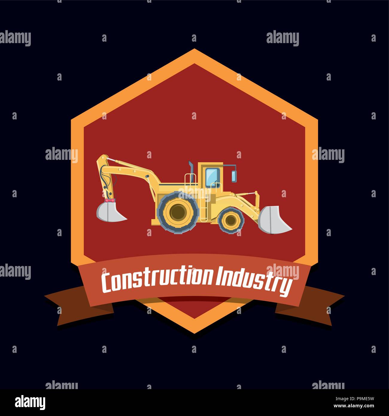 emblem of Construction industry design with excavator truck icon over ...