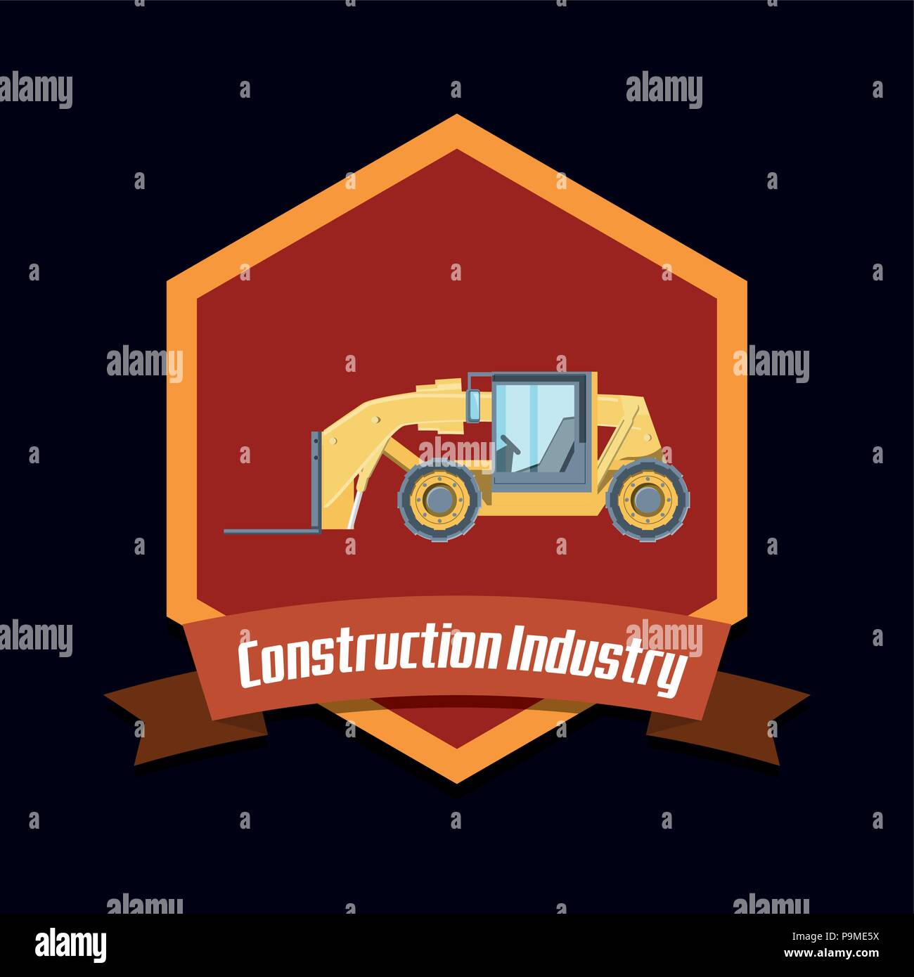 emblem of Construction industry design with forklift truck icon over ...