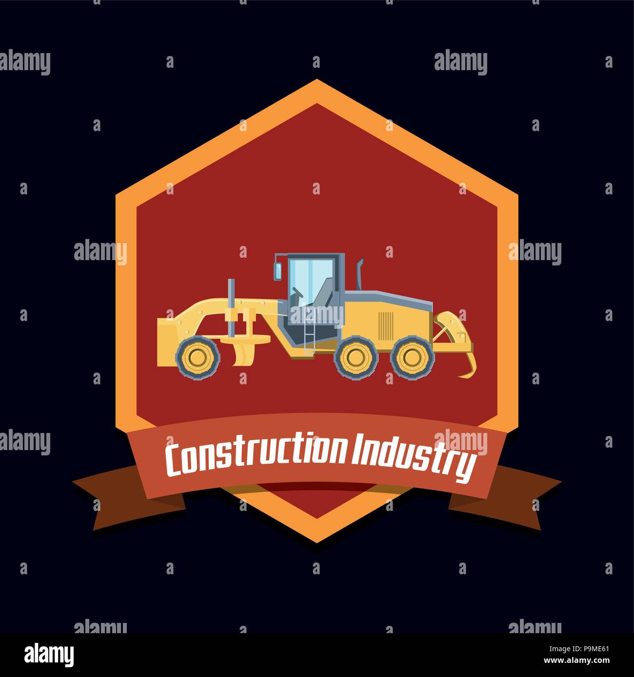 emblem of Construction industry design with grader truck icon over ...