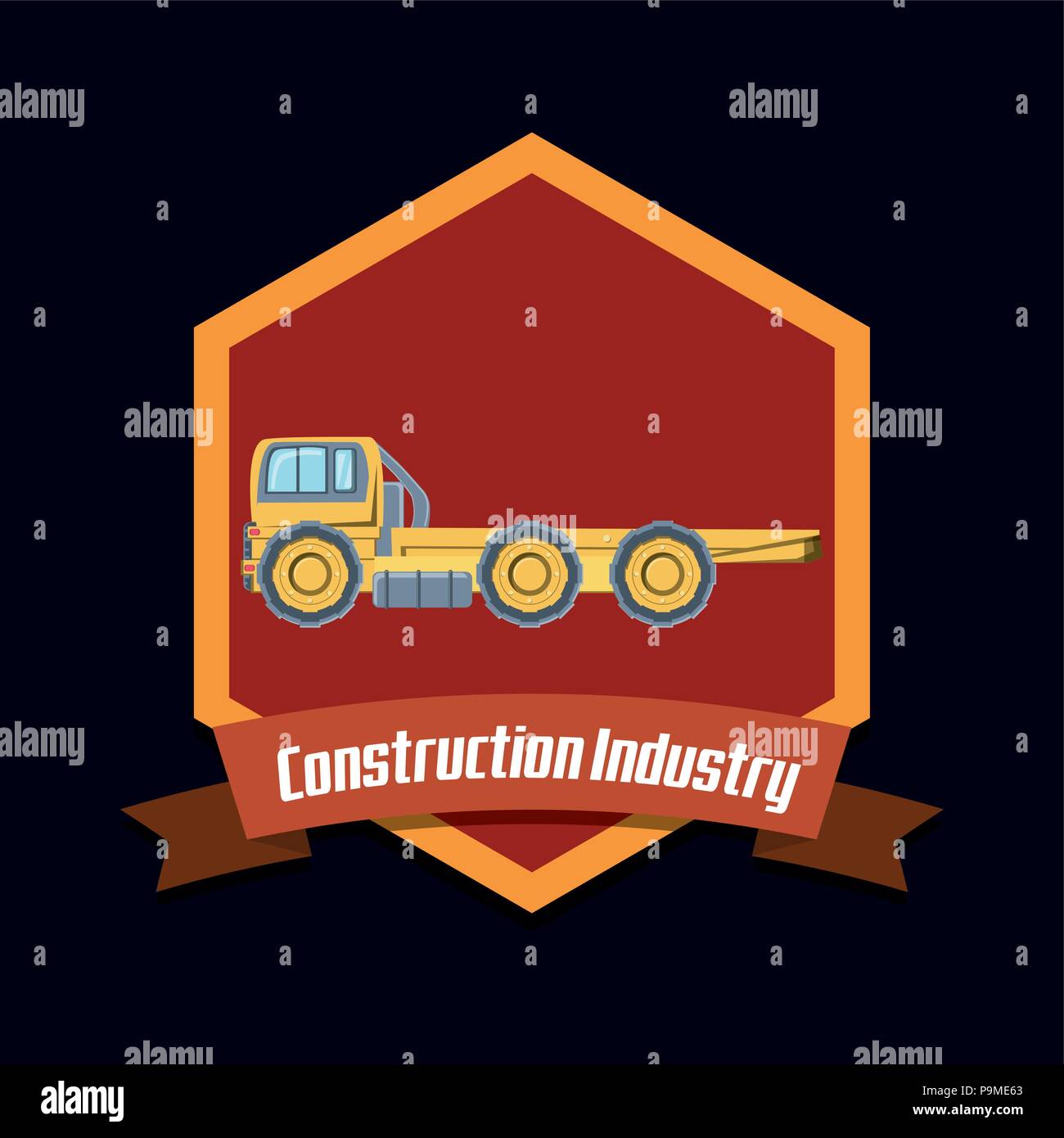emblem of Construction industry design with flat bed truck icon over ...