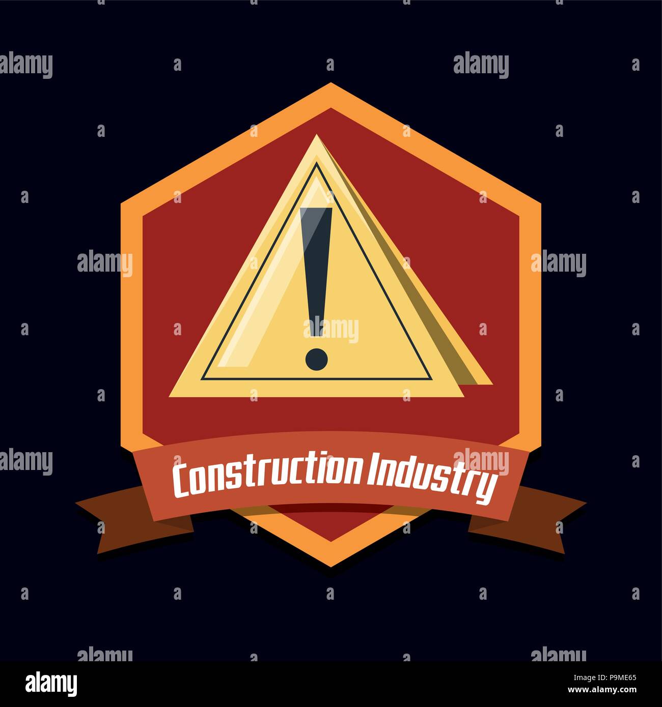 emblem of Construction industry design with warning sign icon over ...