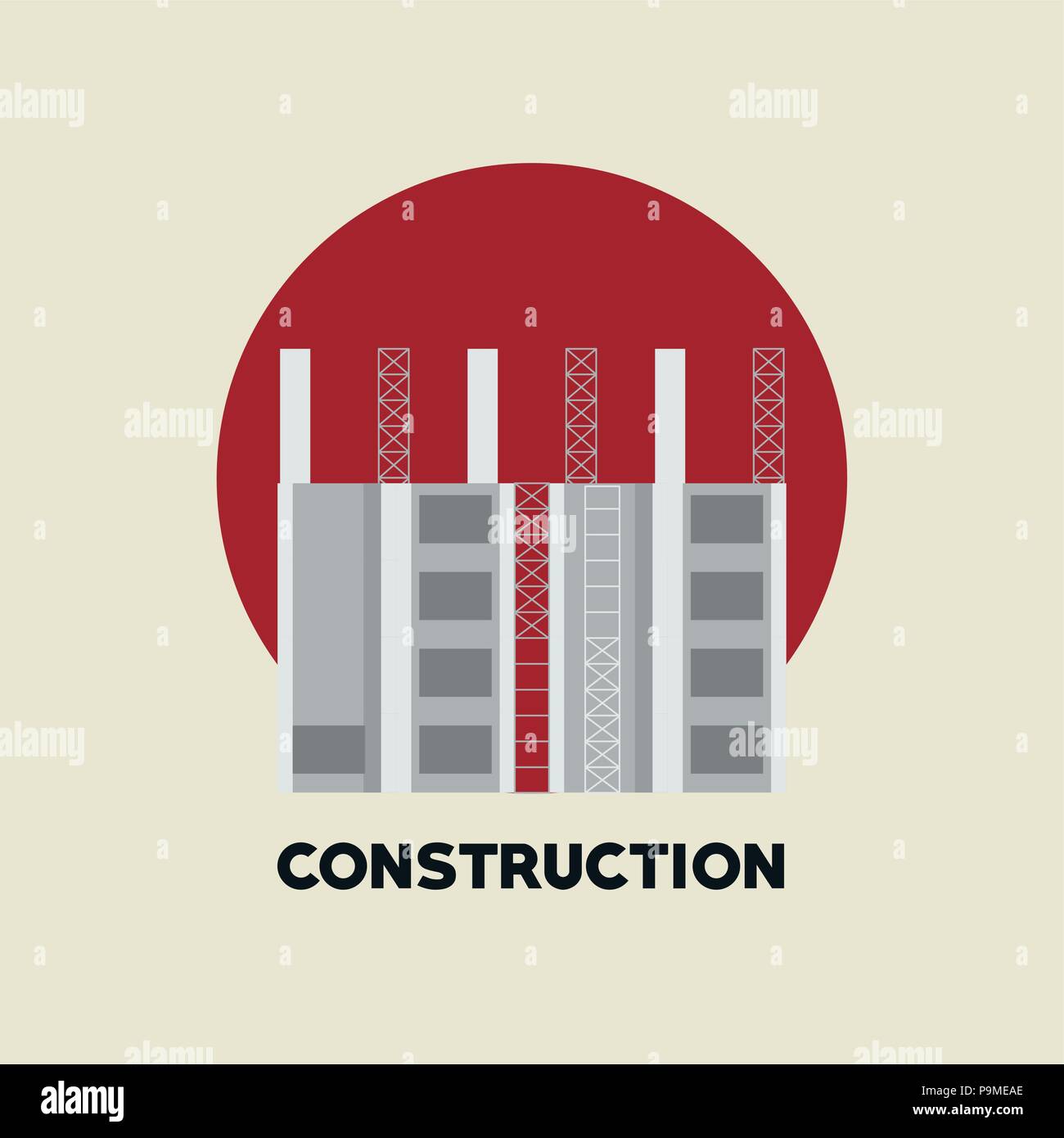 construction structure over red circle and white background, colorful ...
