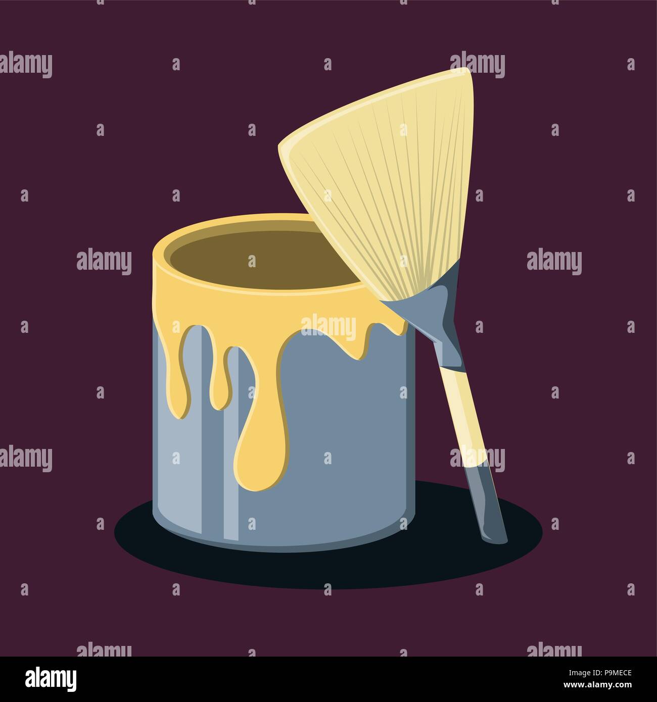 paint can and brush icon over brown background, vector illustration ...