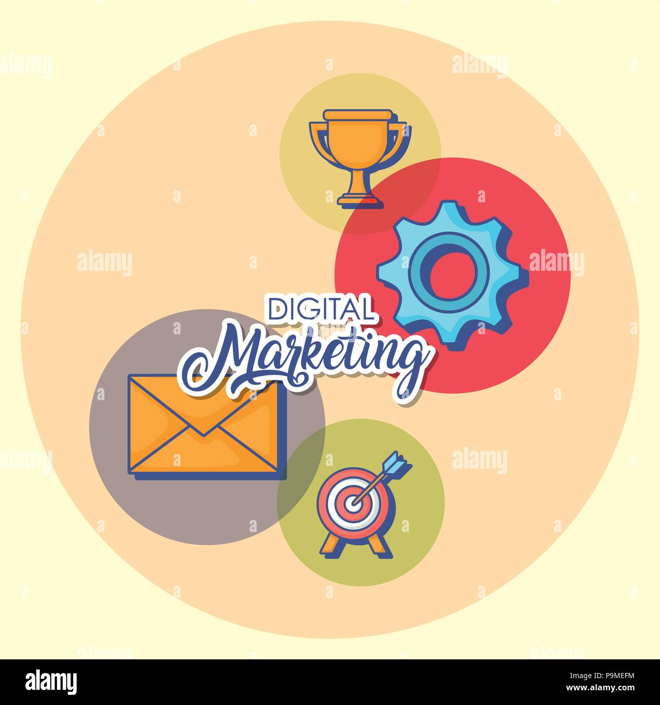 digital marketing design with related icons over orange background ...