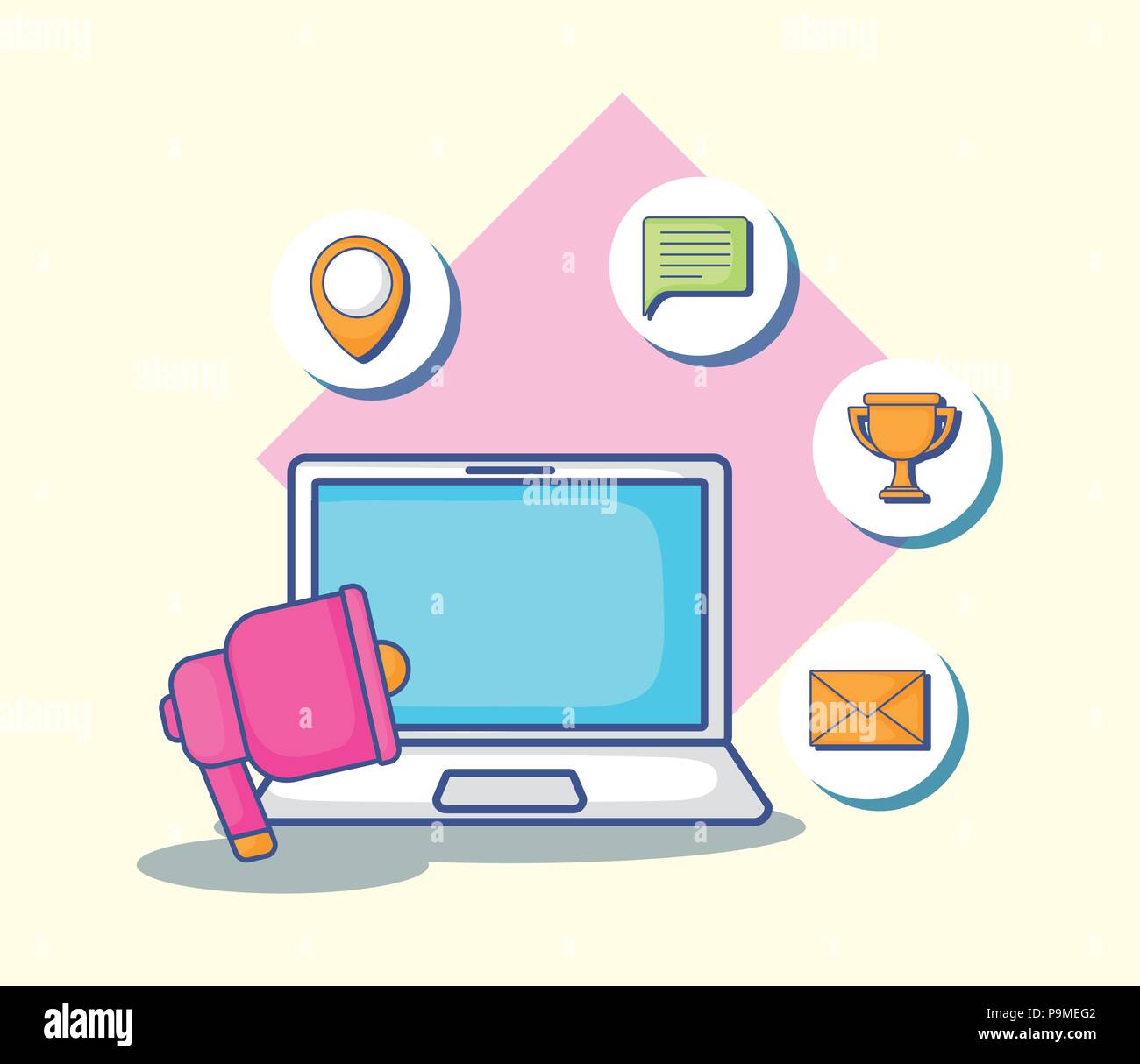 digital marketing design with laptop computer and related icons over ...
