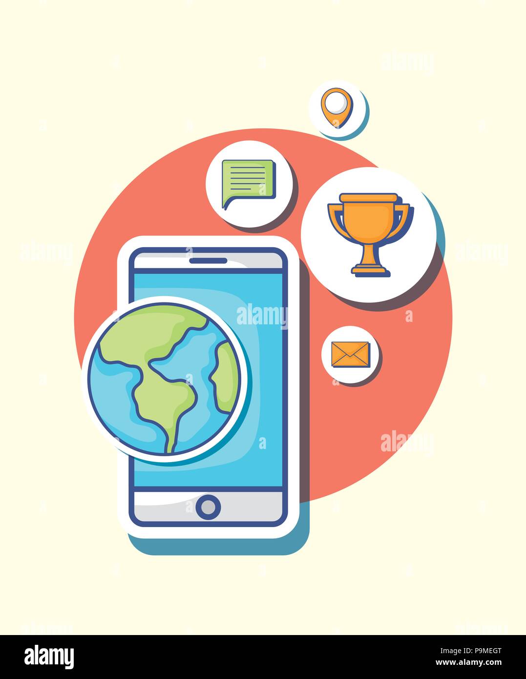digital marketing design with smartphone and earth planet over white ...