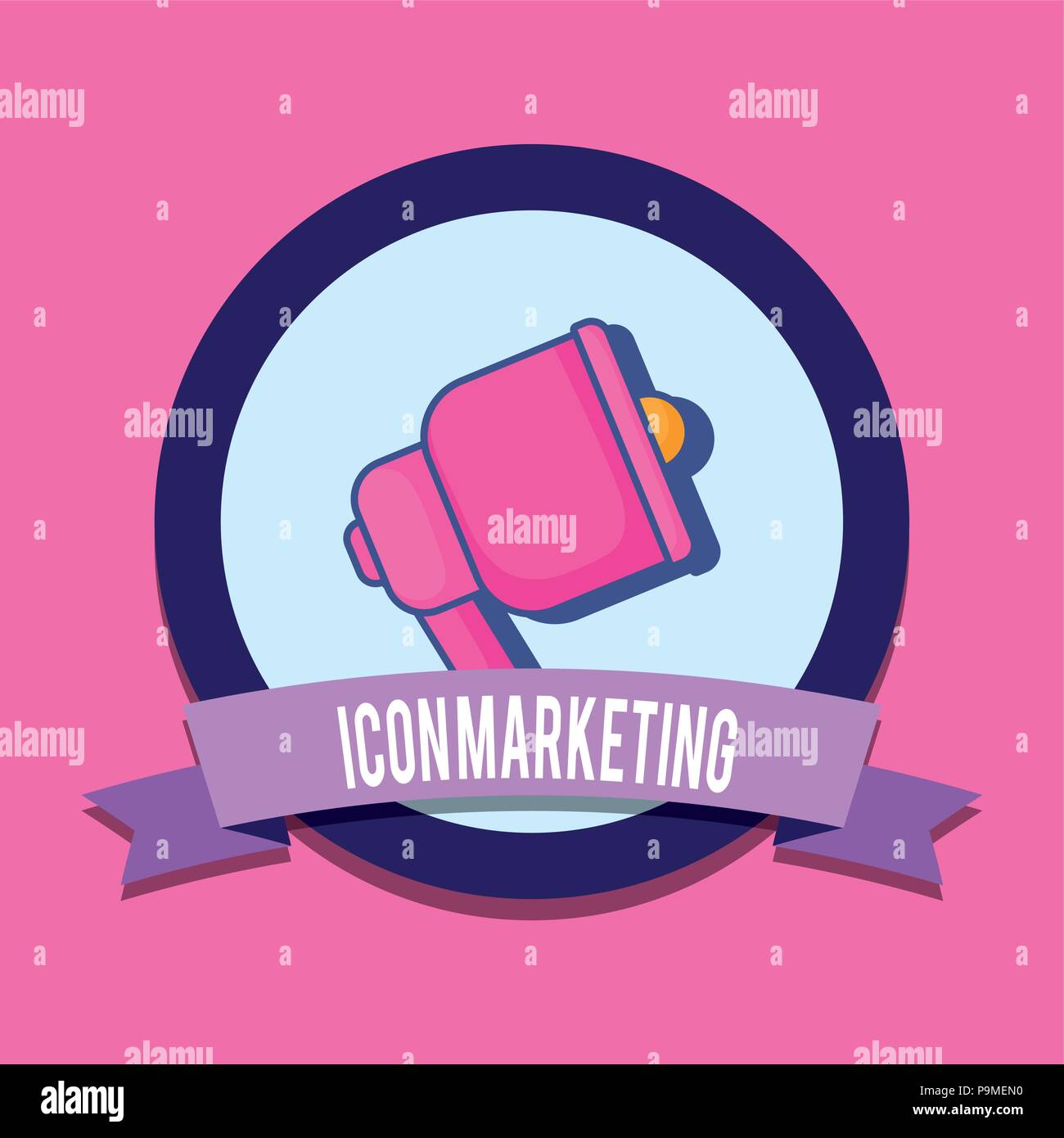 Marketing emblem design with decorative ribbon and megaphone icon over ...