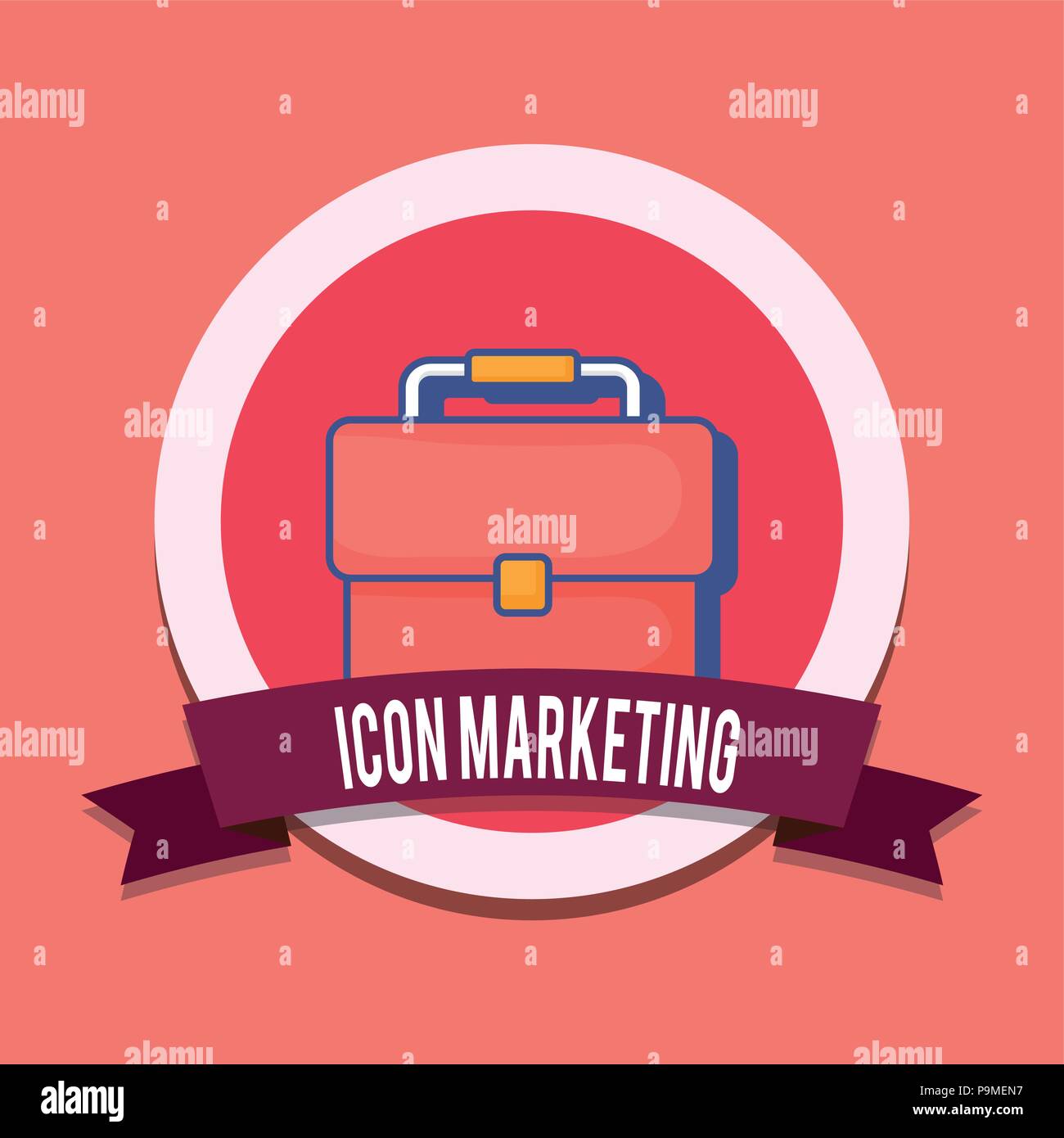 Marketing emblem design with decorative ribbon and briefcase icon over ...