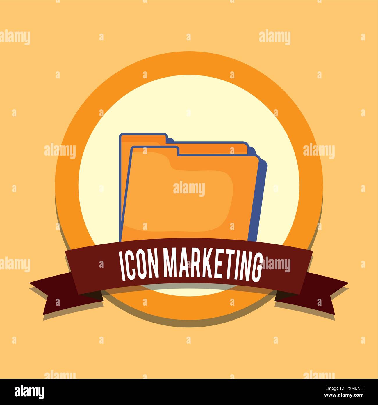 Marketing emblem design with decorative ribbon and folder icon over ...