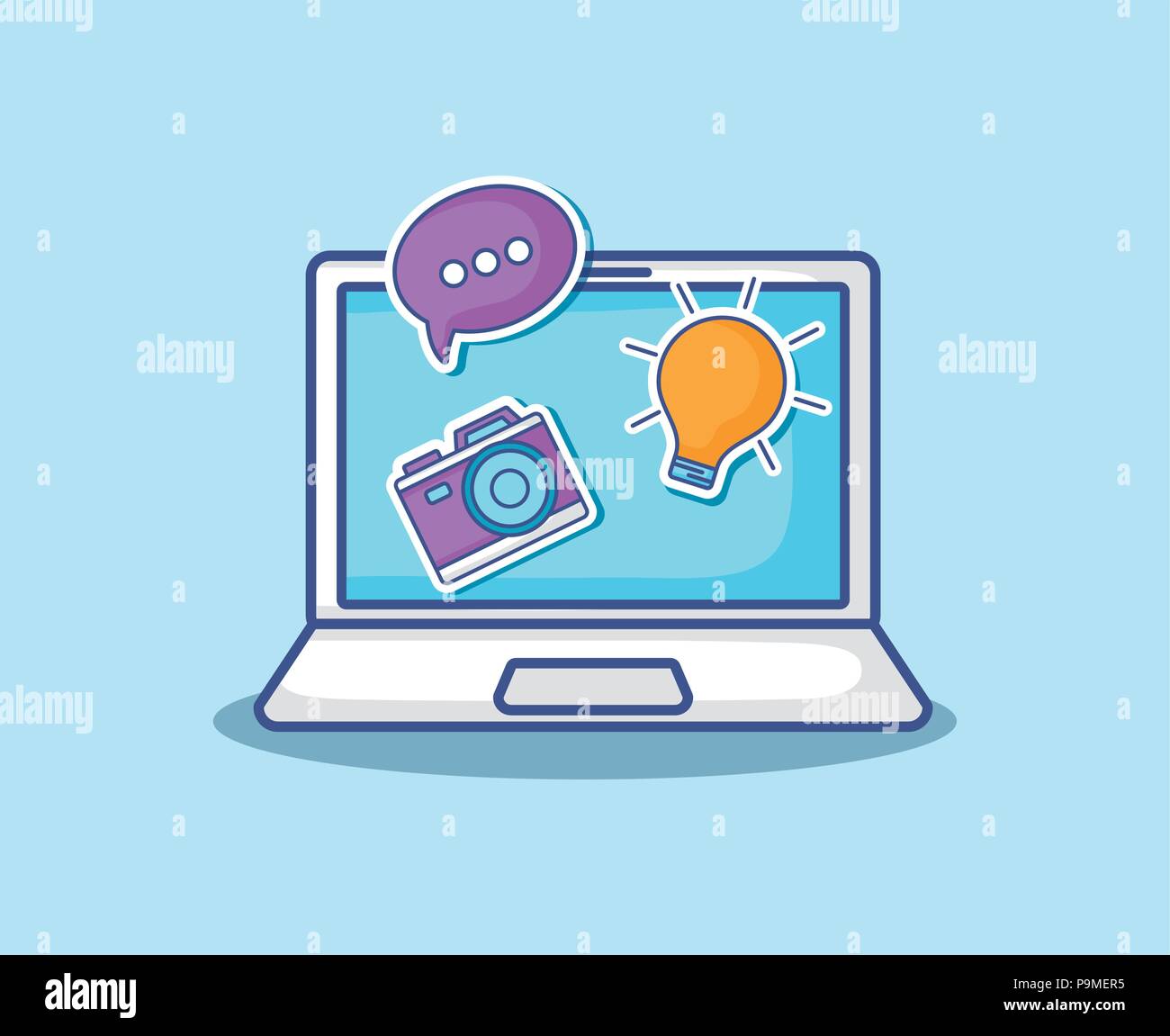 digital marketing design with laptop computer and related icons over ...