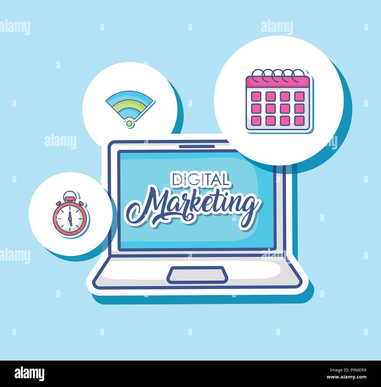 digital marketing design with laptop computer and related icons over ...