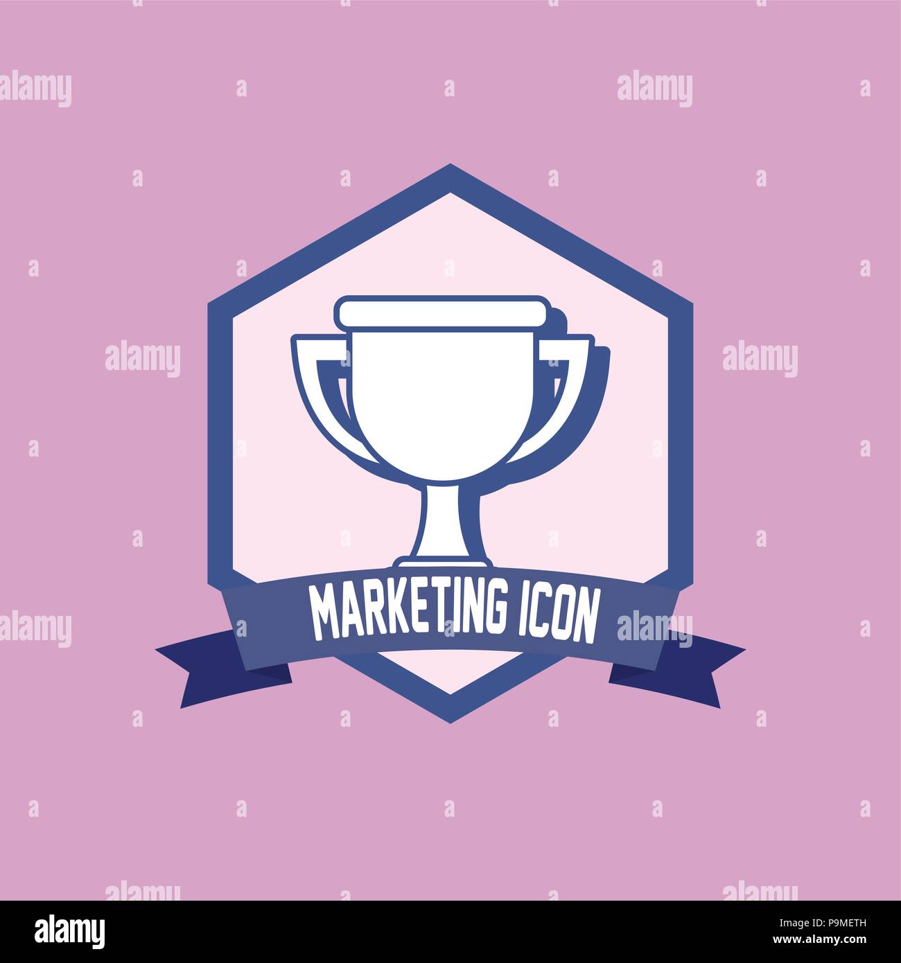 Marketing emblem design with decorative ribbon and trophy icon over ...