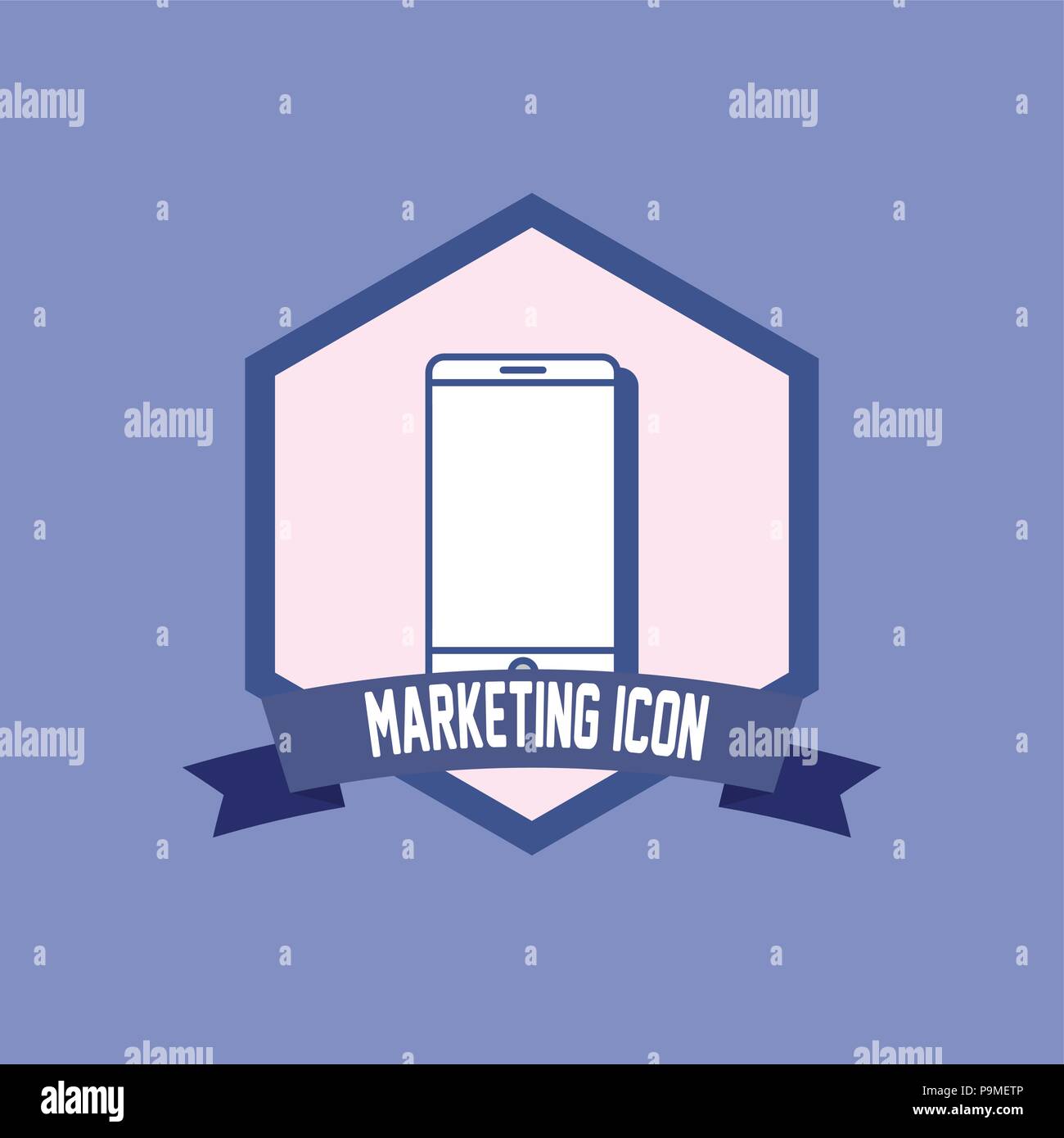 Marketing emblem design with decorative ribbon and smartphone icon over ...