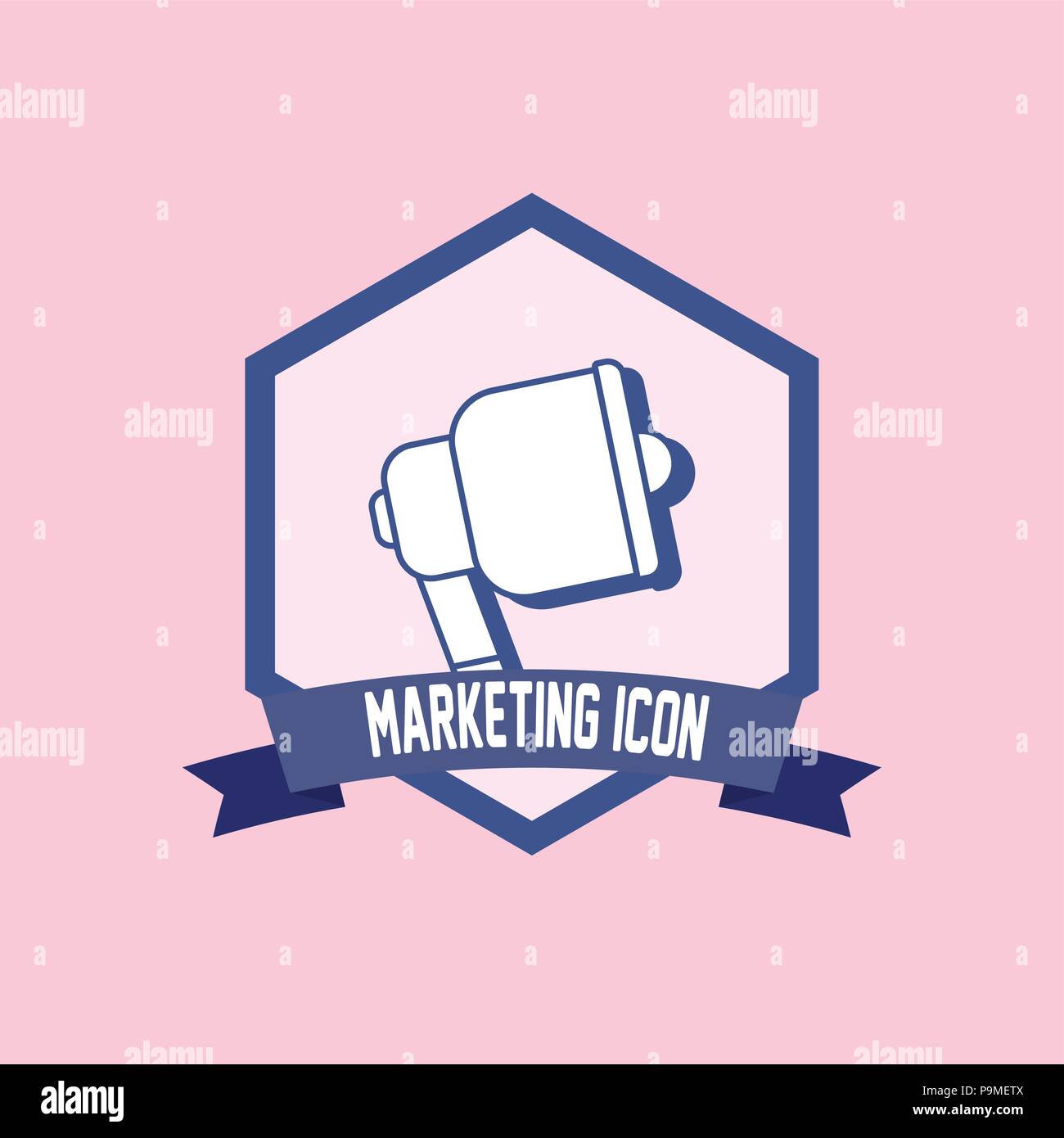 Marketing emblem design with decorative ribbon and megaphone icon over ...