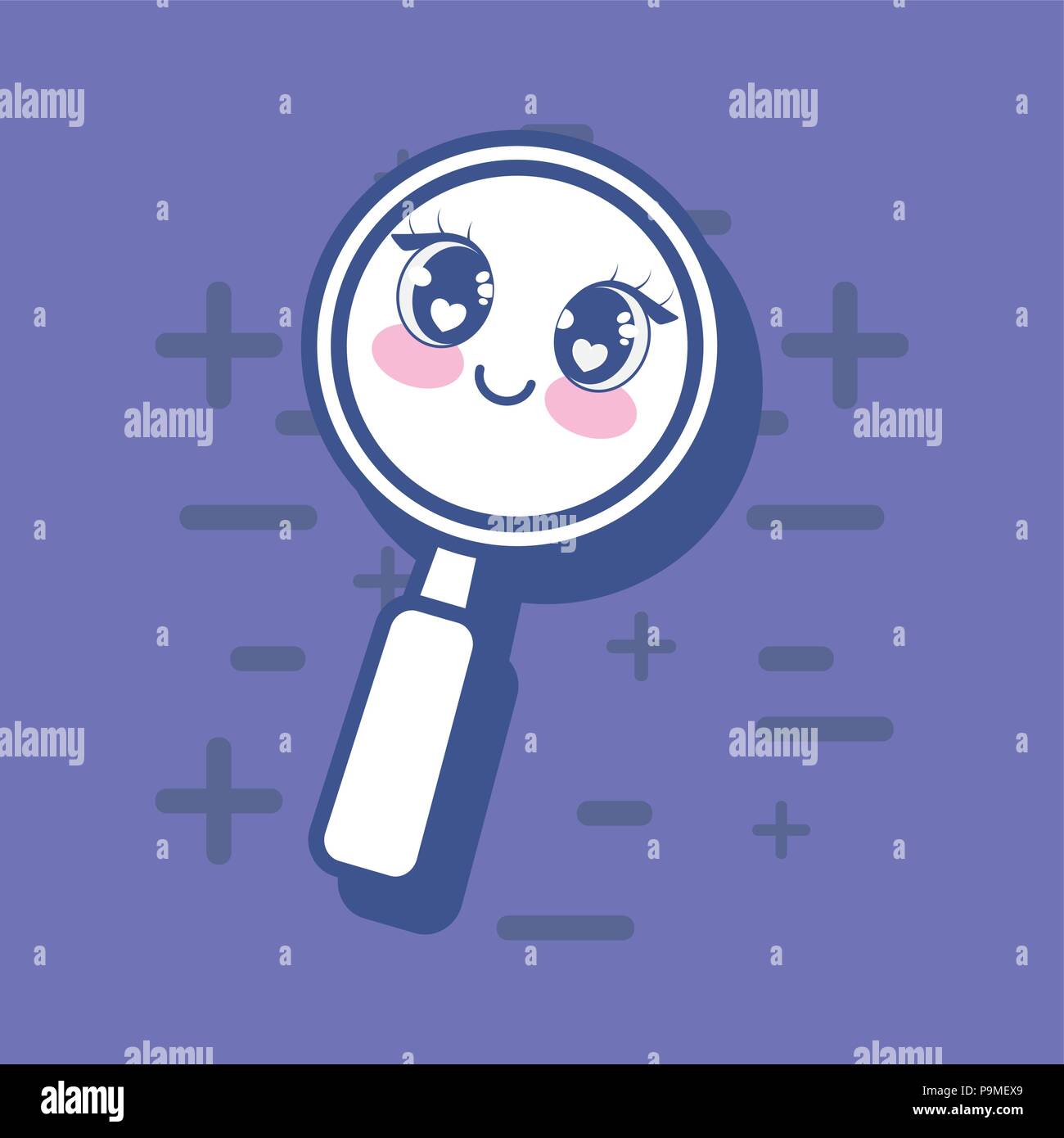 Kawaii magnifying glass over purple background, colorful design. vector ...