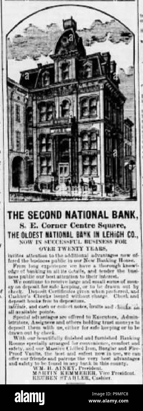 21 1883 - Second National Bank - 11 Apr DEM - Allentown PA Stock Photo ...