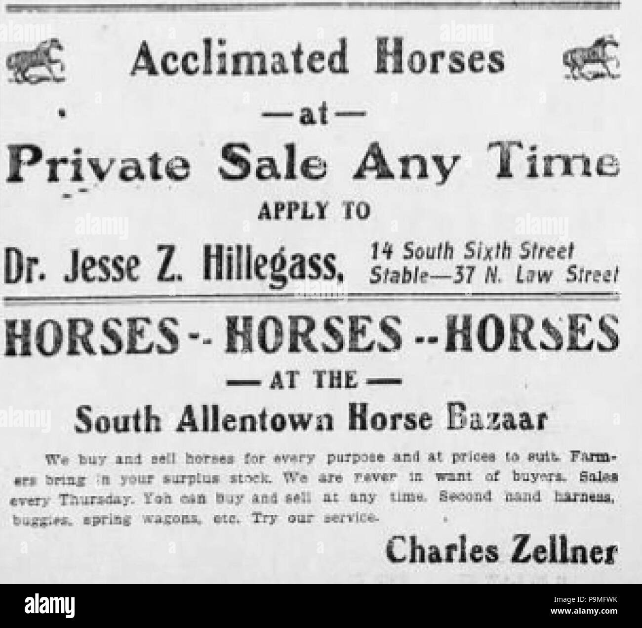 33 1914 - South Allentown Horse Bazaar Newspaper Ad Allentown PA Stock ...