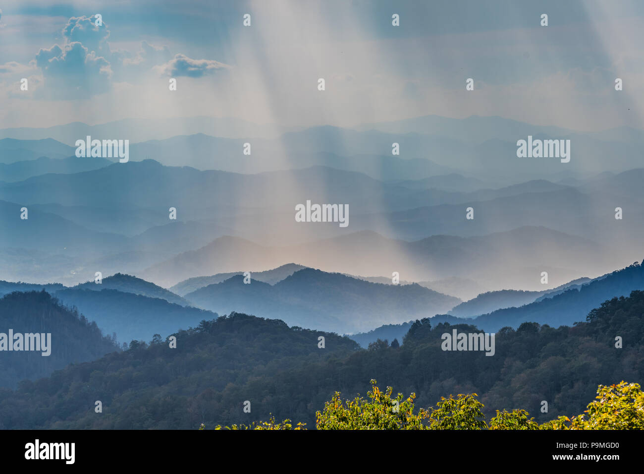 Sun Rays Fall Over Blue Ridge Mountains along the Blue Ridge Parkway ...