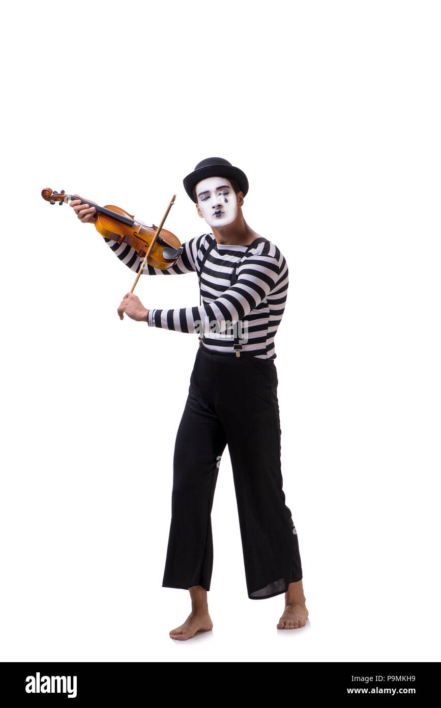 Mime playing violin isolated on white Stock Photo - Alamy