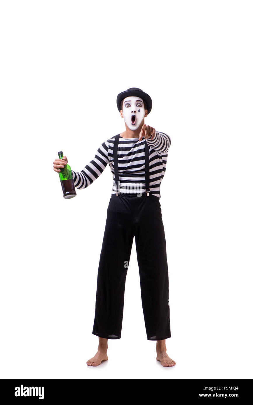 Mime drinking wine isolated on white background Stock Photo - Alamy