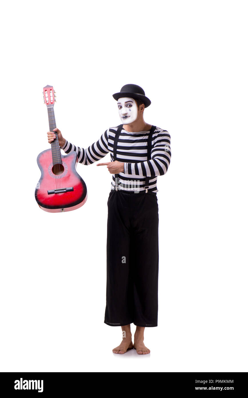Mime playing guitar isolated on white Stock Photo - Alamy