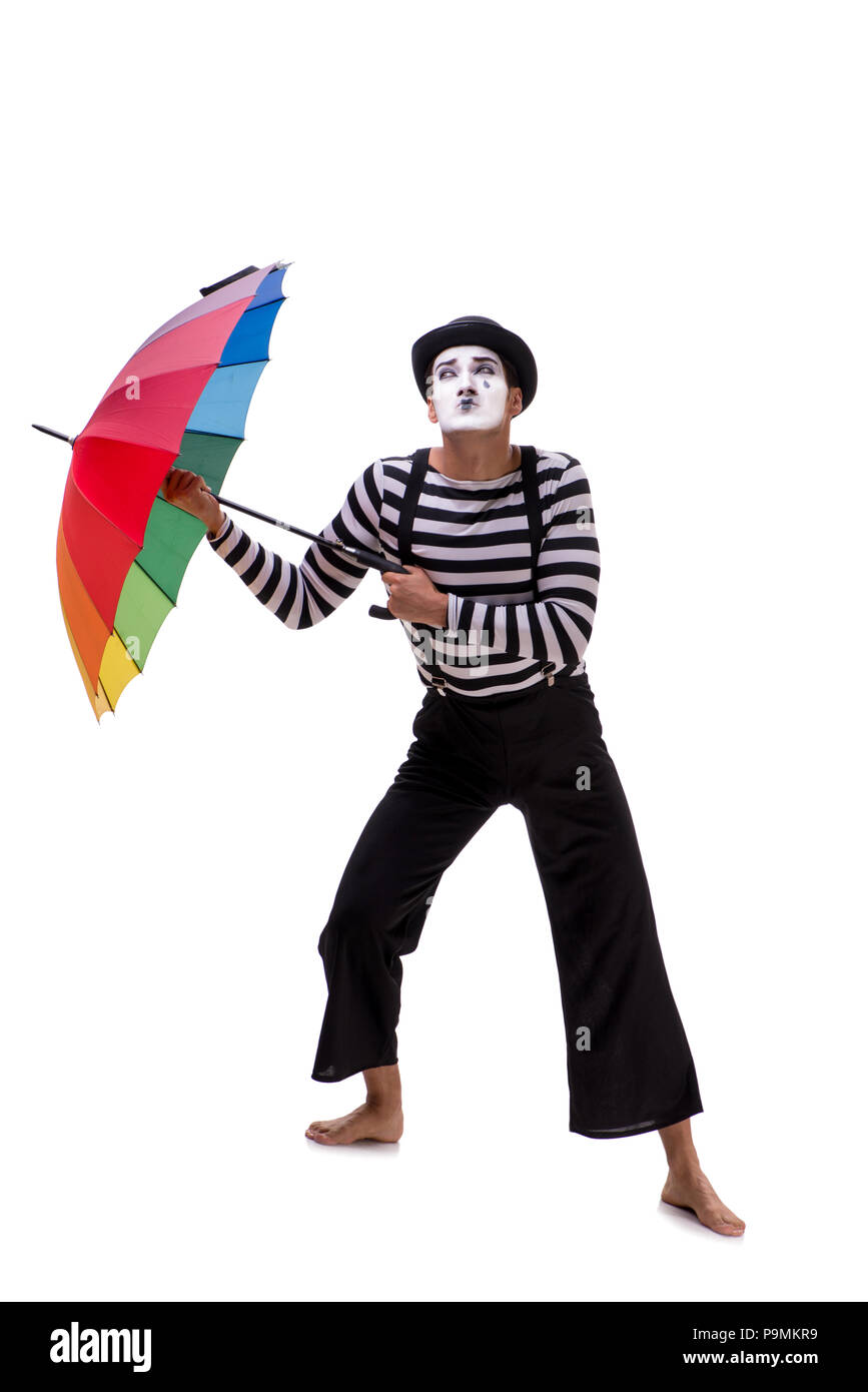 Mime with umbrella isolated on white background Stock Photo - Alamy