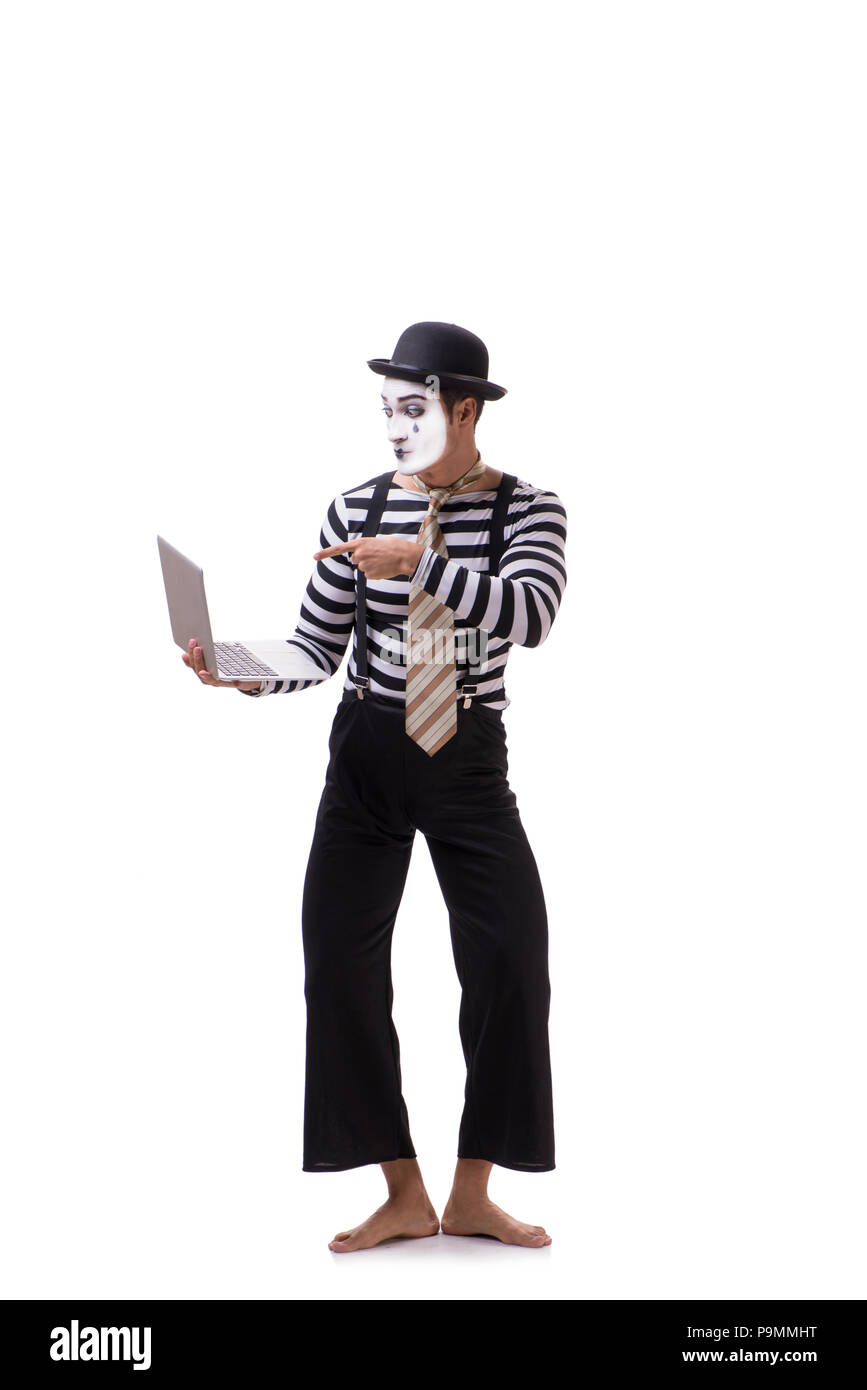 Mime with laptop isolated on white background Stock Photo - Alamy