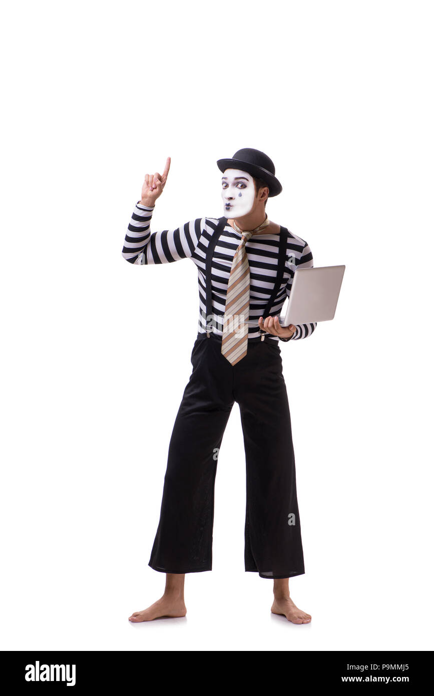 Mime with laptop isolated on white background Stock Photo - Alamy