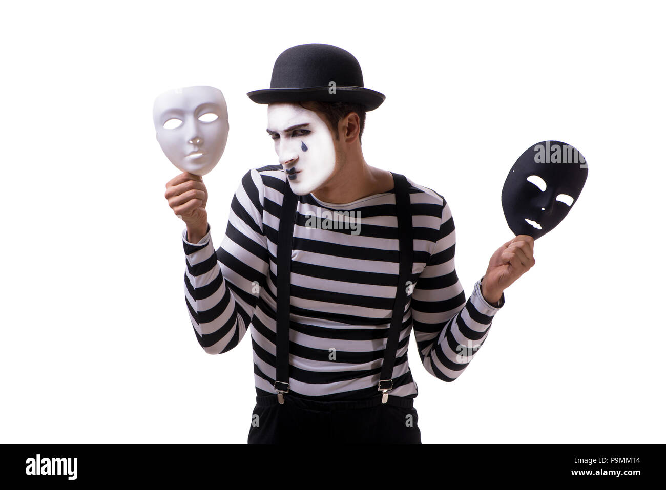 Mime with masks isolated on white background Stock Photo - Alamy