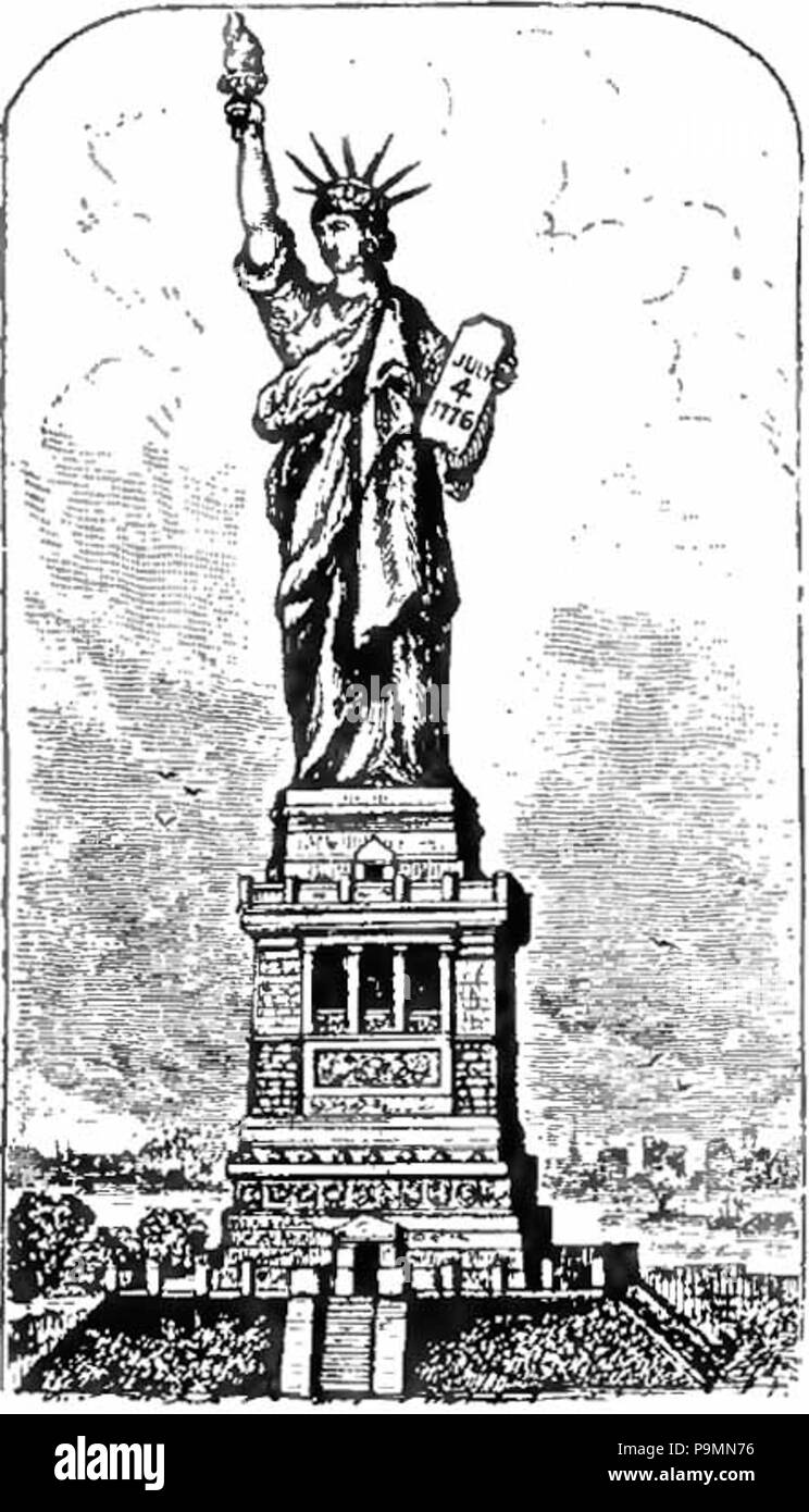 . English: Drawing of the Statue of Liberty in New York harbor ...