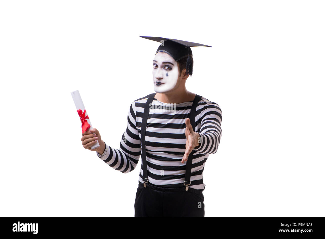 Mime with mortarboard isolated on white background Stock Photo - Alamy