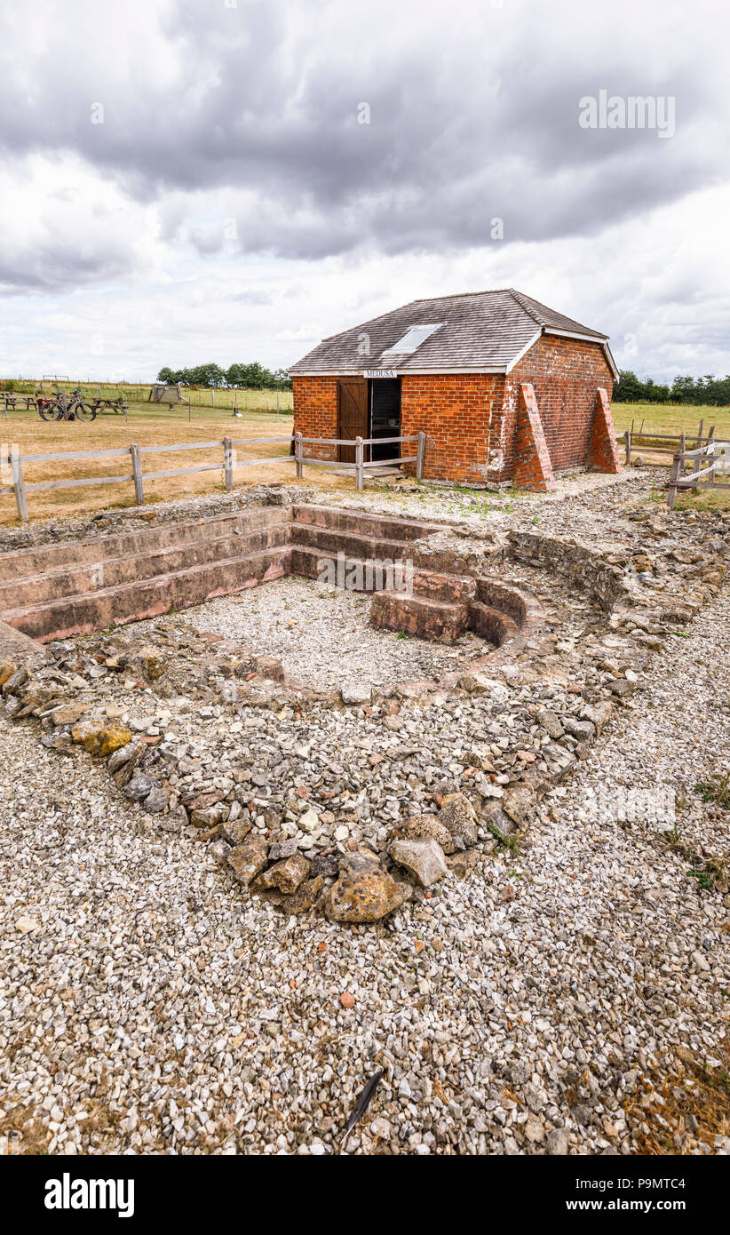 Reconstructed bath house and baths at Bignor Roman Villa, Bignor, West ...