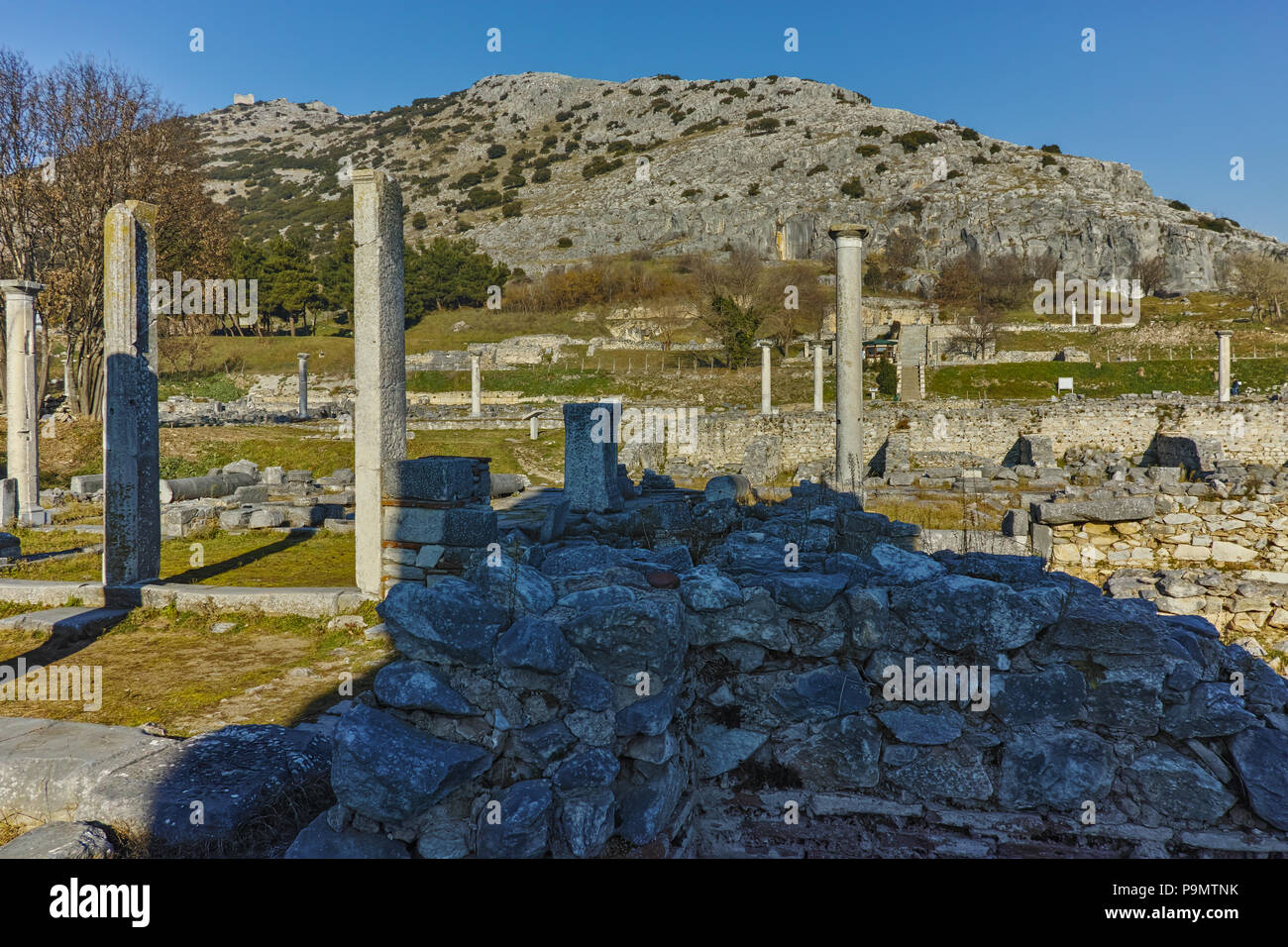 Ancient columns in the archaeological area of Philippi, Eastern Macedonia and Thrace, Greece ...
