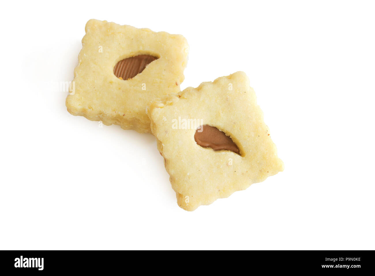 Chocolate hazelnut shortbread cookies isolated on white background ...