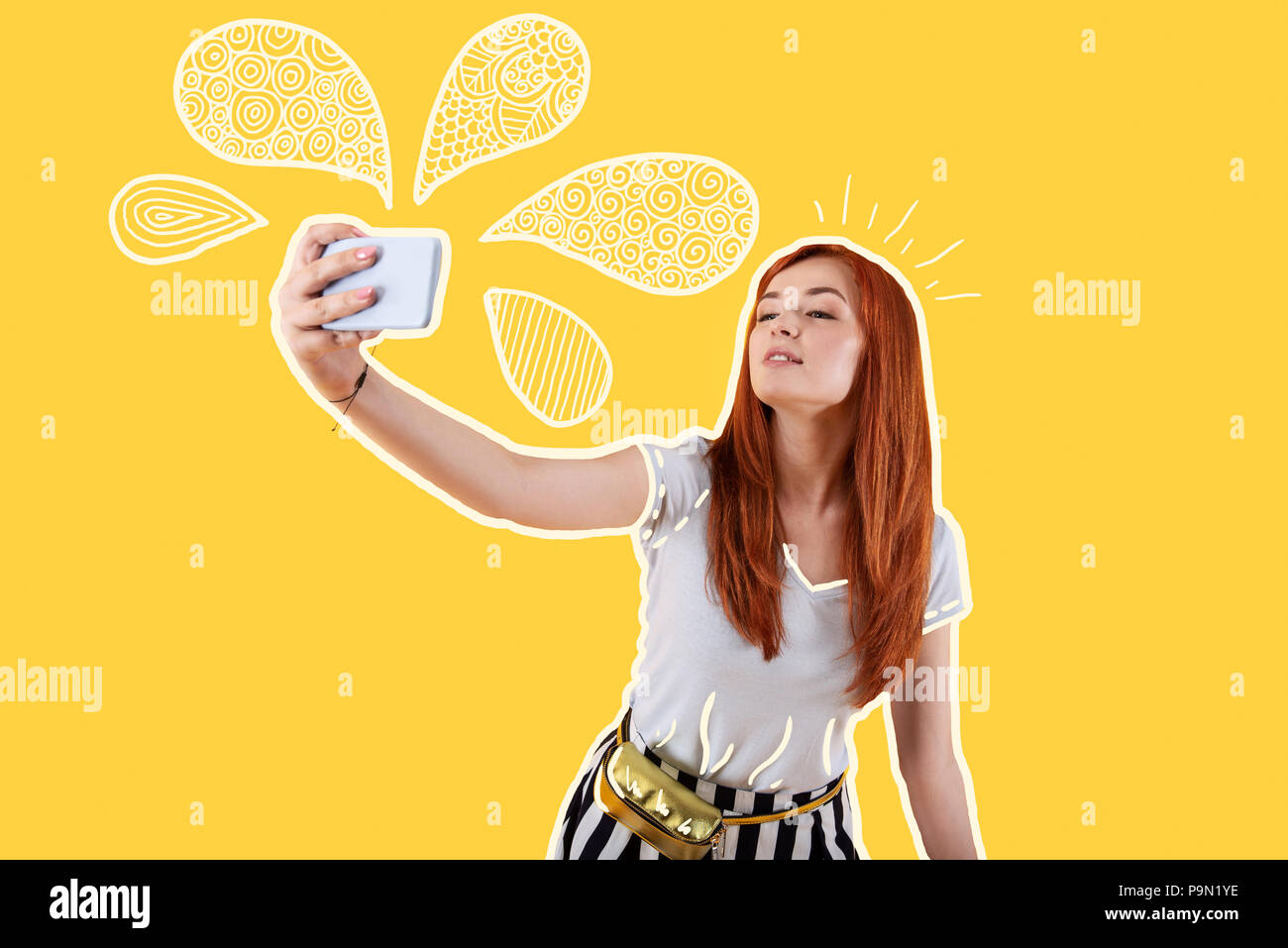 Beautiful young person leaning to the camera while taking a selfie ...