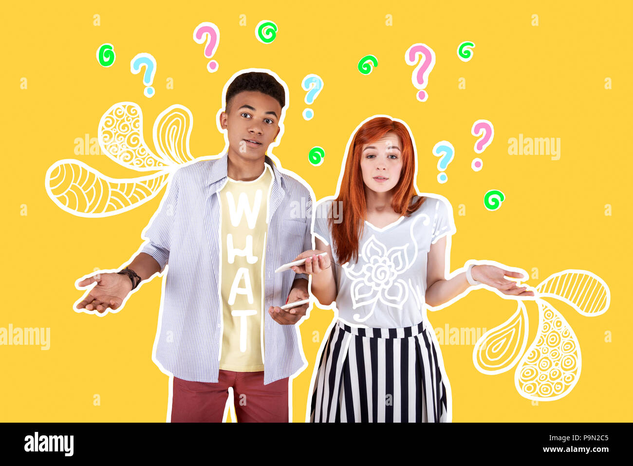 Friendly students having many questions before graduation Stock Photo ...