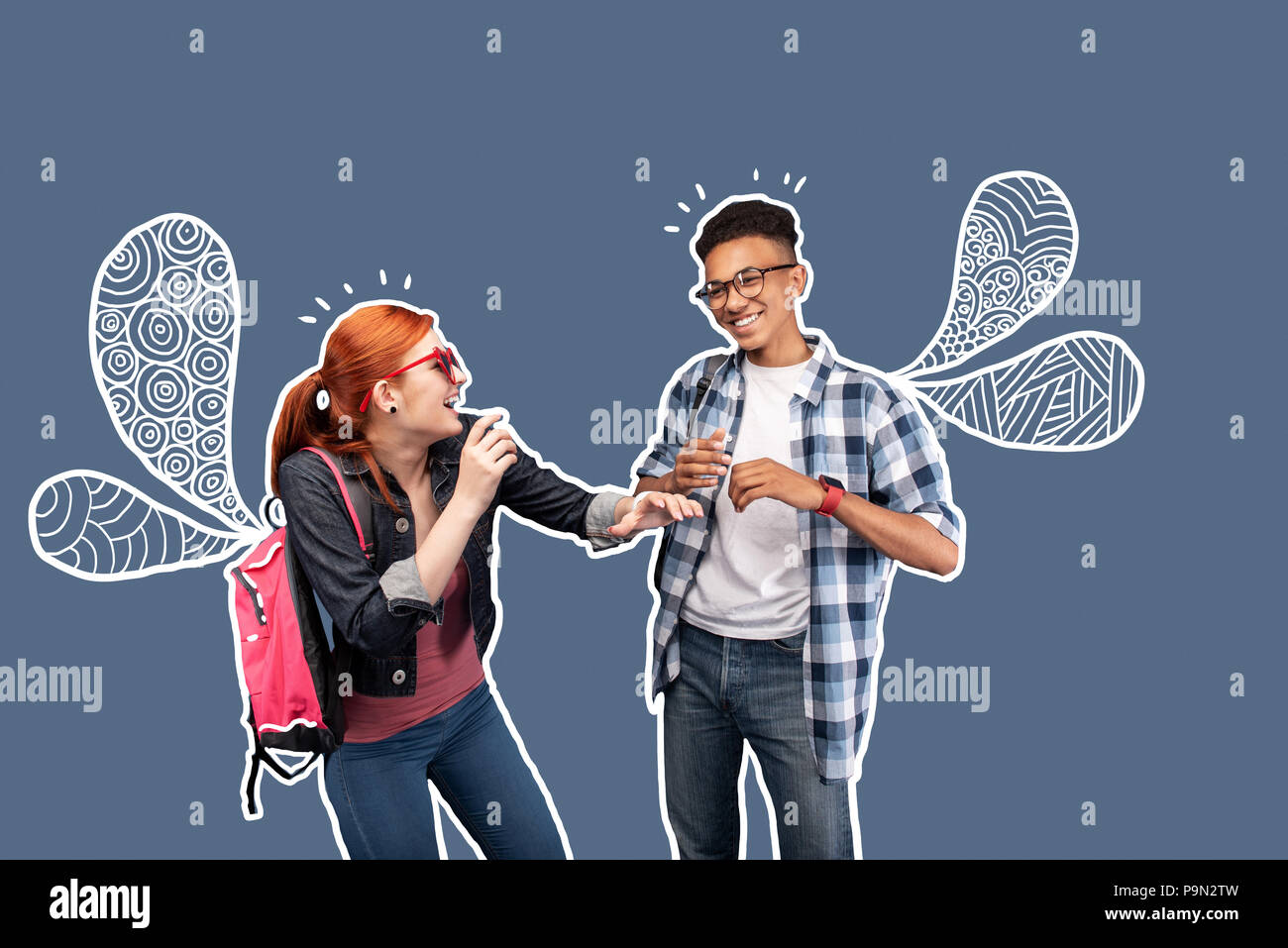 Emotional girl having fun with her friend and laughing Stock Photo - Alamy