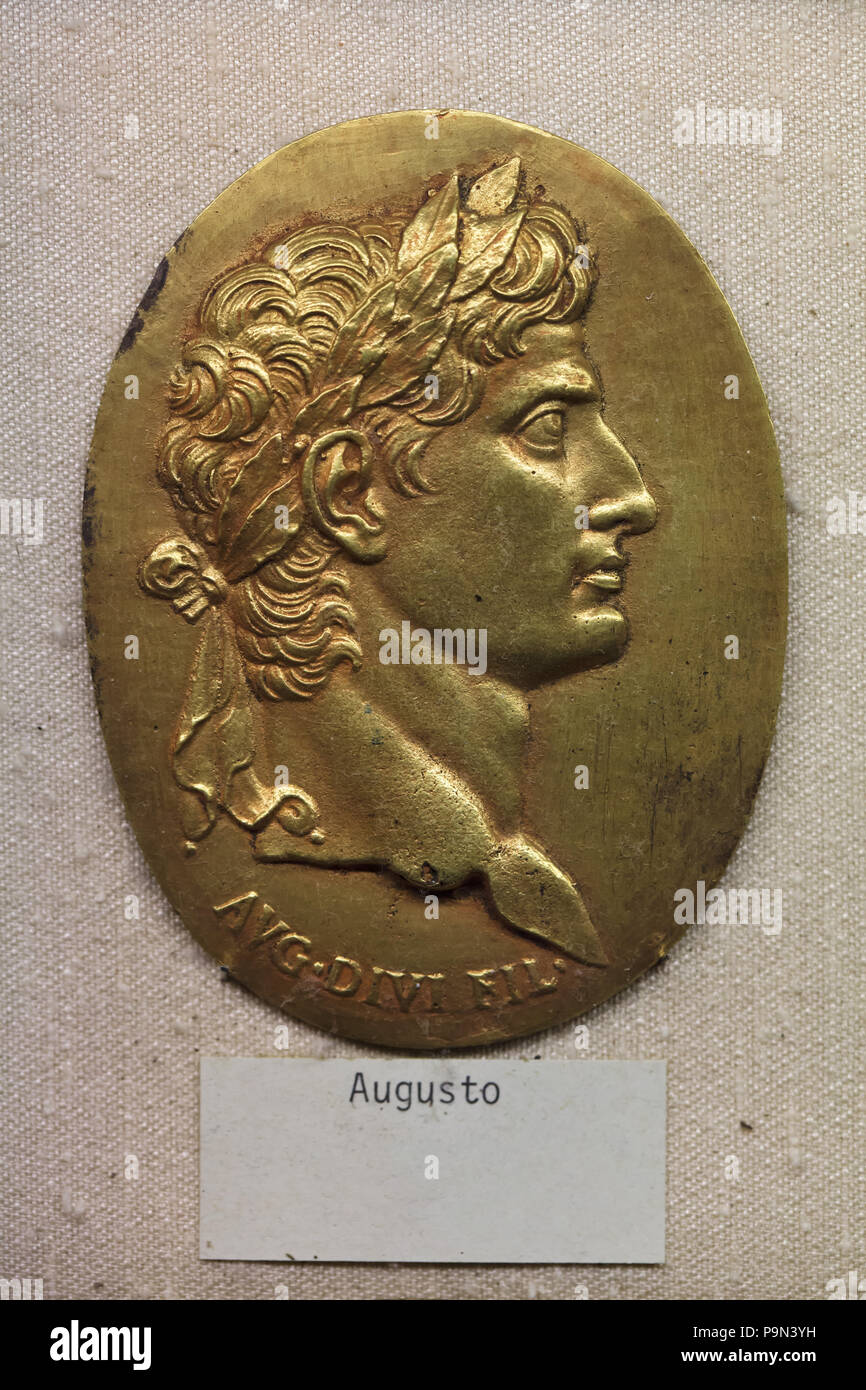 Roman Emperor Augustus (reigned 27 BC - 14 AD) depicted in the Italian ...