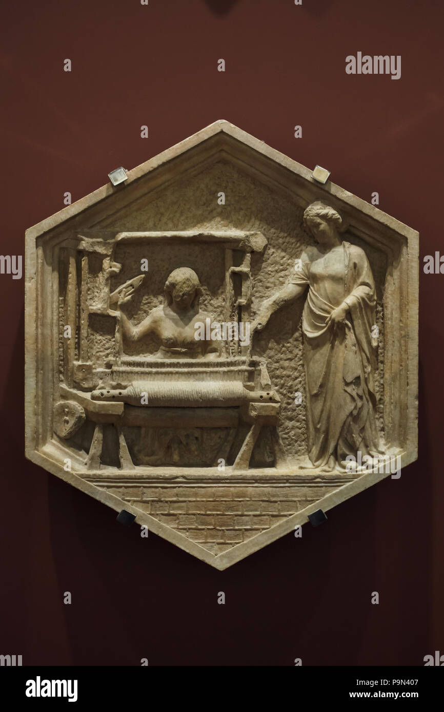 Allegory of weaving depicted in the hexagonal relief by Italian ...