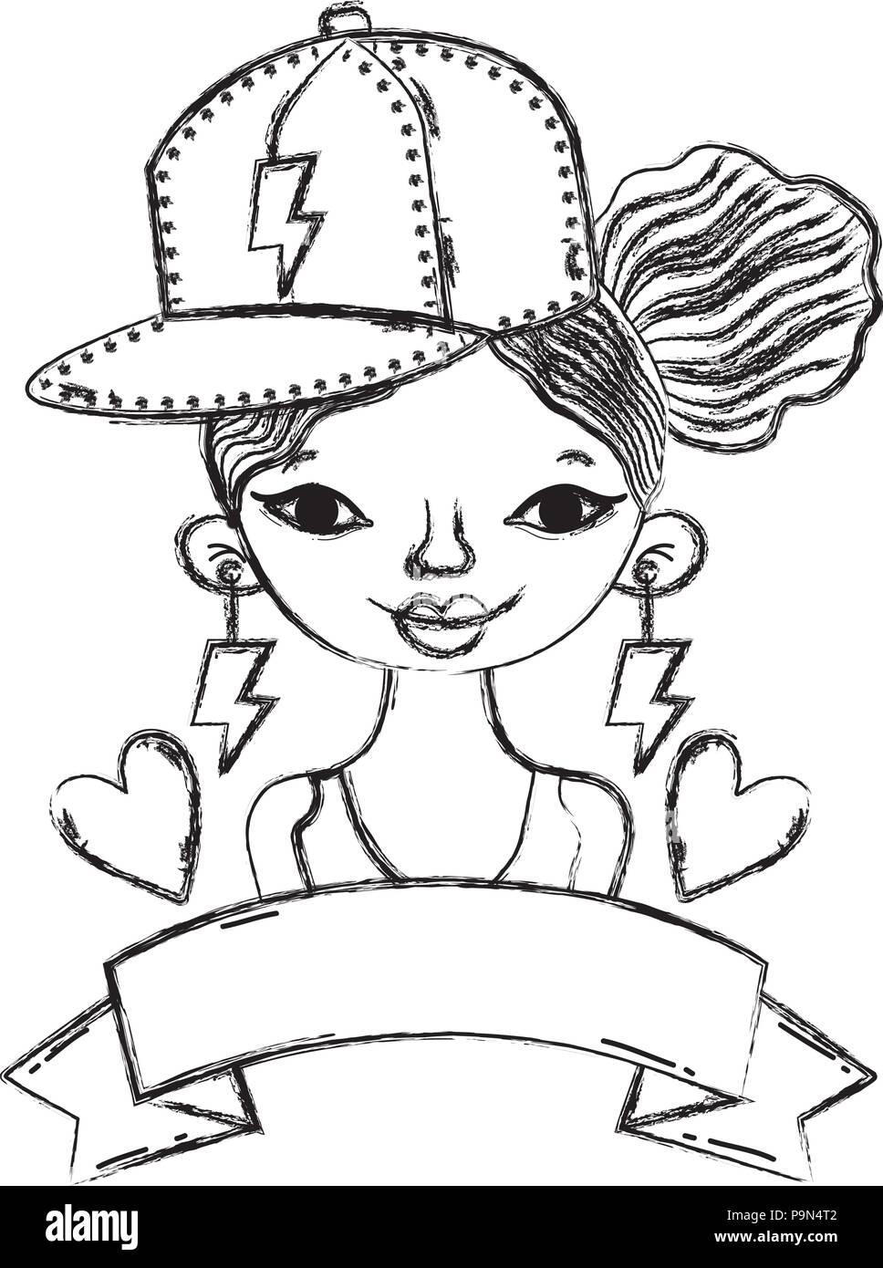 grunge woman wear cap accessory and rays earring Stock Vector Image ...