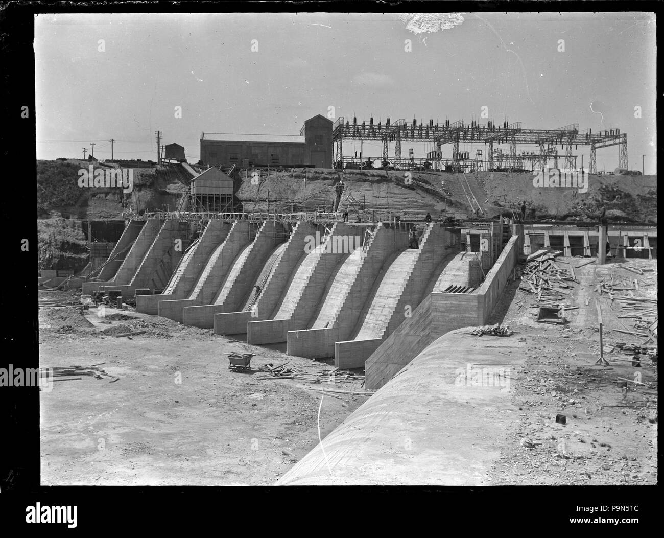 324 View of the Arapuni Dam and power station under construction, circa ...