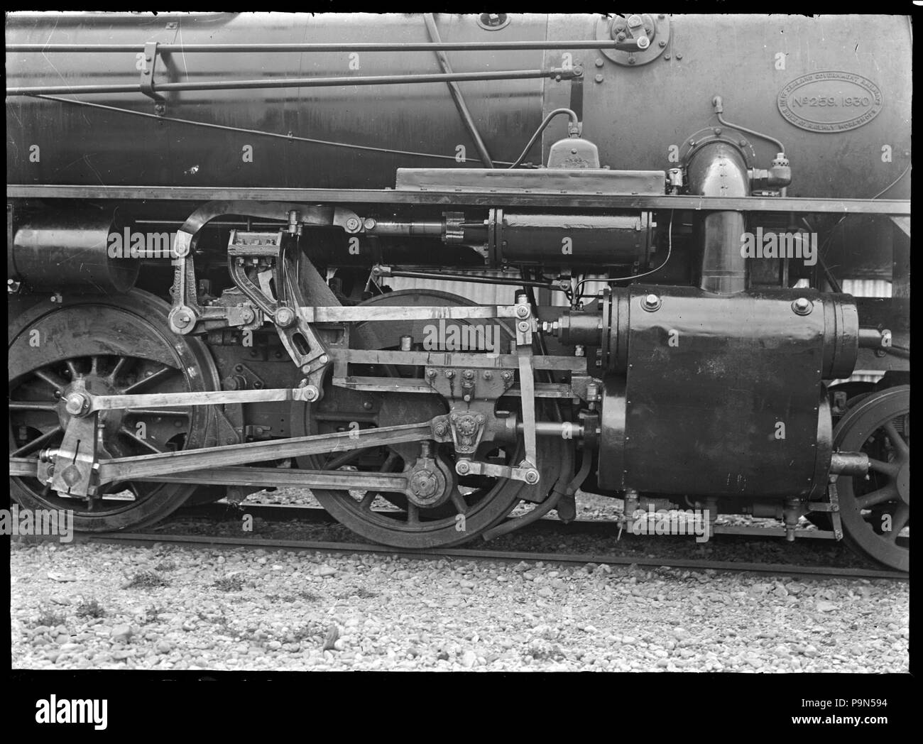 324 View of the valve gears, axle and wheels on the C class 2-6-2 steam ...
