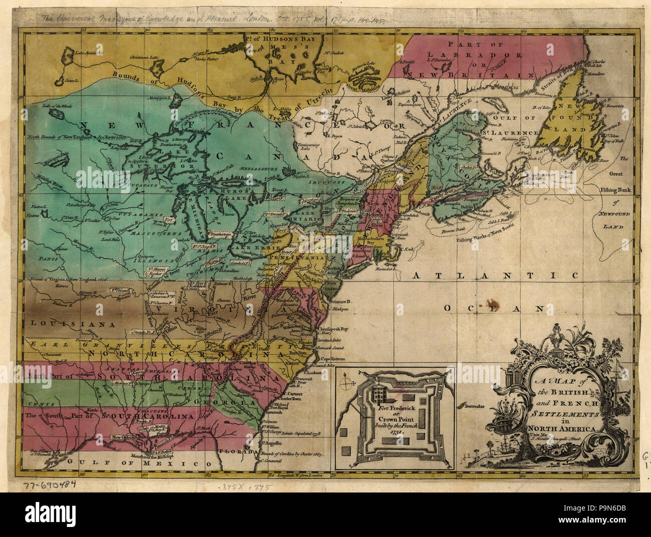 A Map of the British and French settlements in North America Stock ...