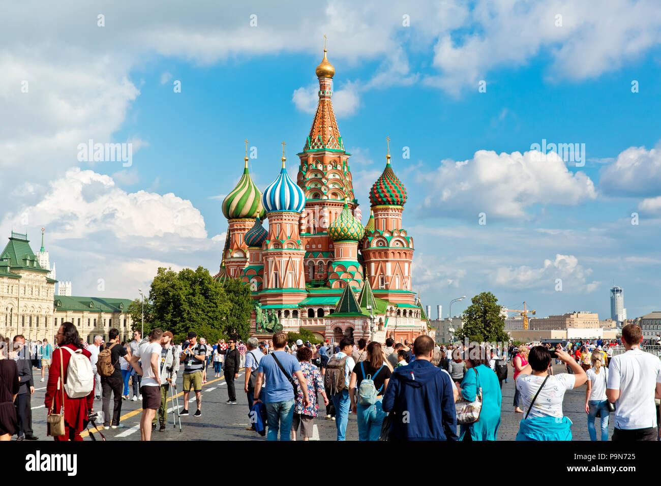 Moscow, Russia - July, 2018: Crowd of people on Red square with view of ...